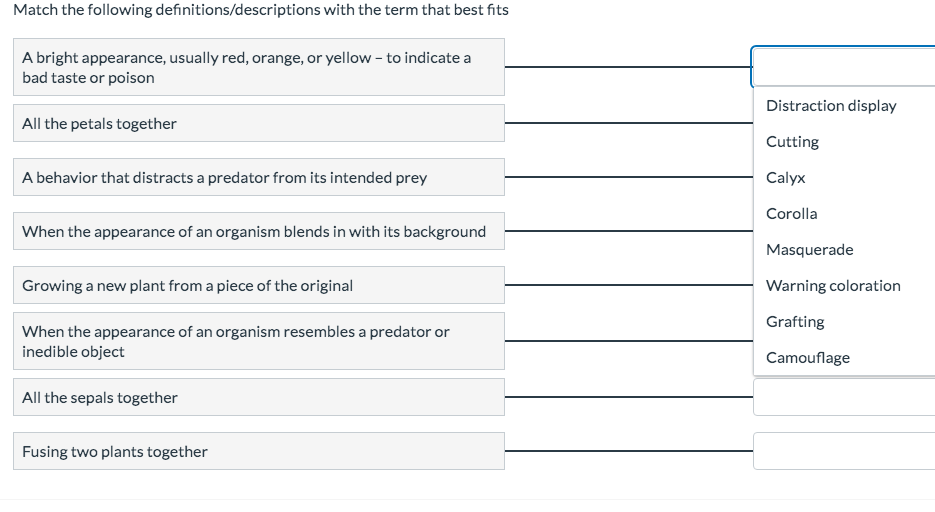 Solved Match the following definitions/descriptions with the | Chegg.com