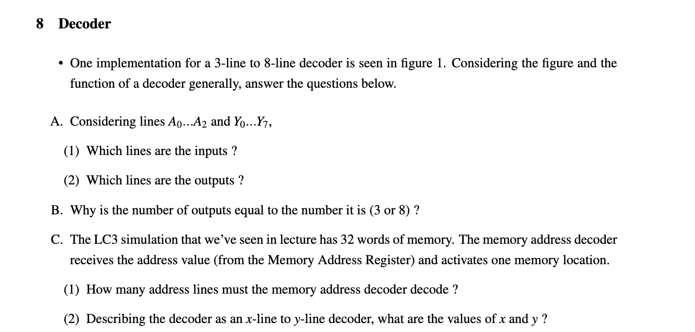 Solved Decoder - One implementation for a 3-line to 8-line | Chegg.com