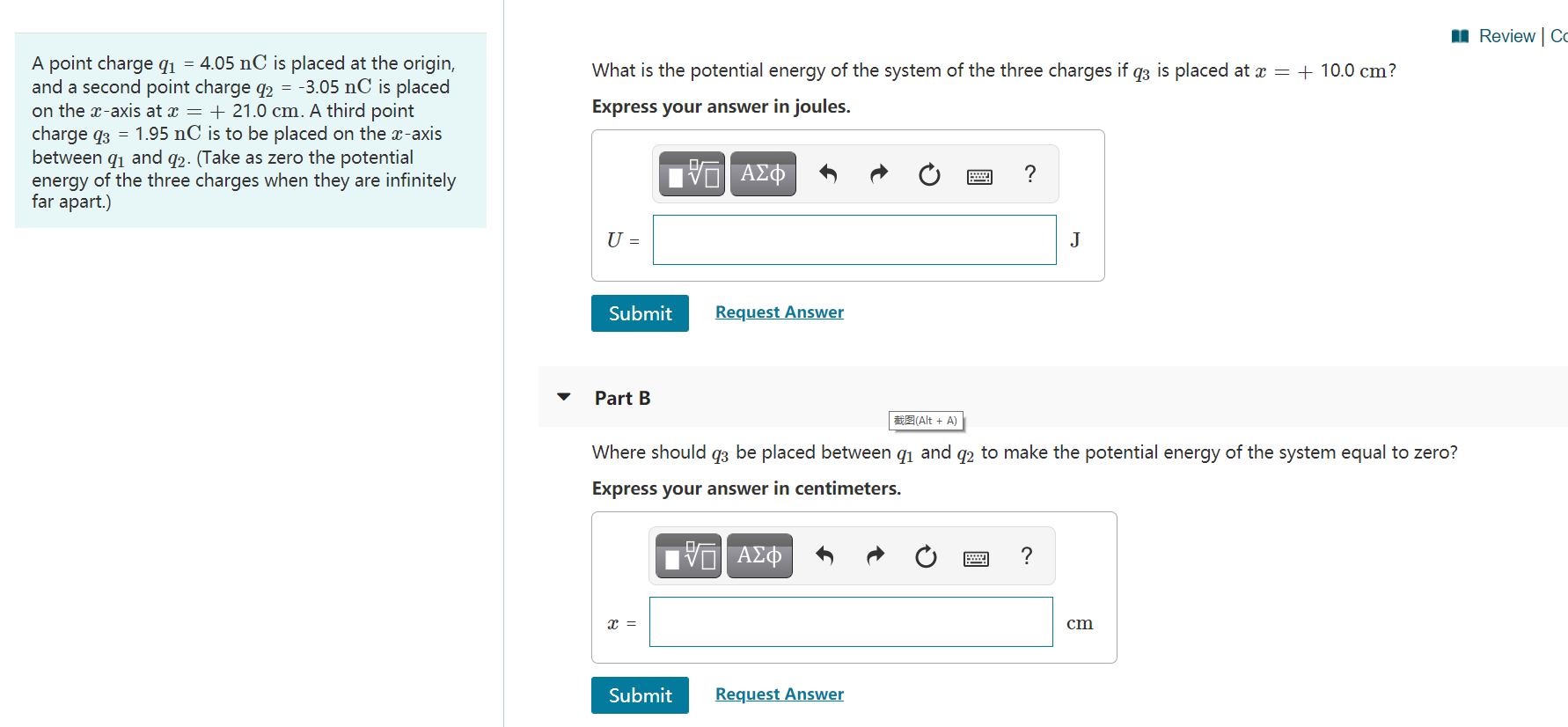Solved Review What is the potential energy of the system of | Chegg.com