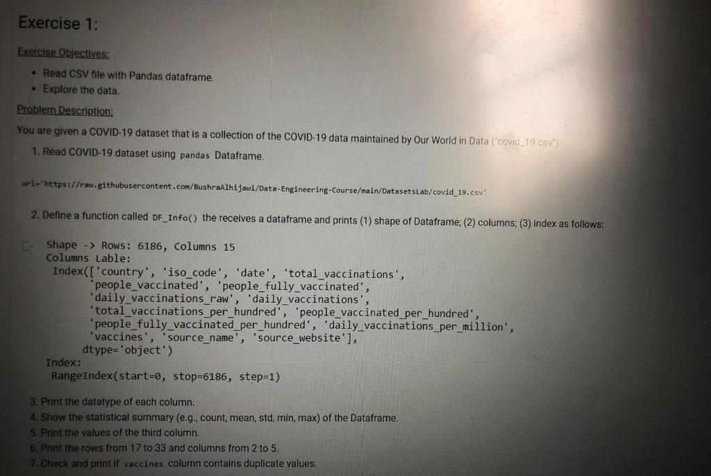 Exercise 1: Exercise Objectives: • Read CSV file with | Chegg.com