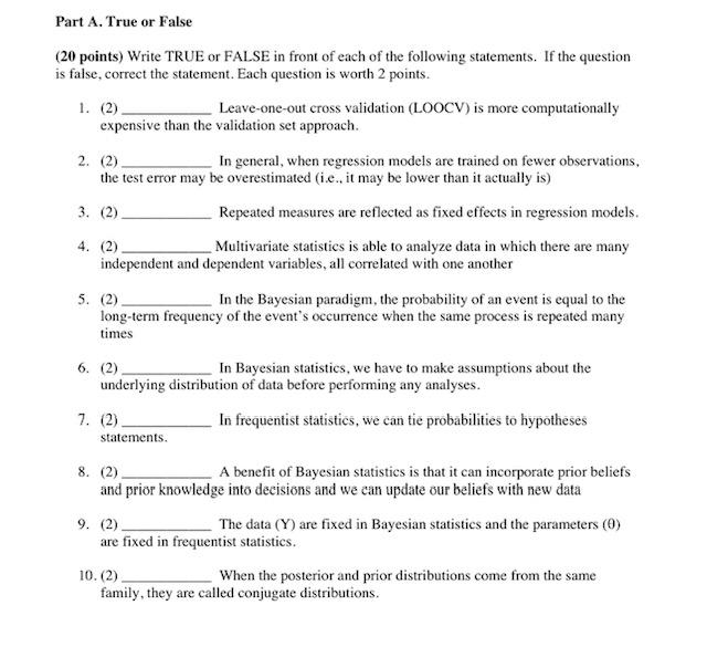 Solved 20 Points Write True Or False In Front Of Each Of 