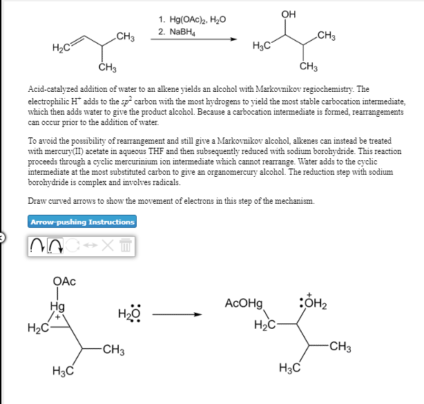 Solved он 1. Hg(OAc)2, H20 2. NaBH4 CH3 H3C Acid-catalyzed | Chegg.com