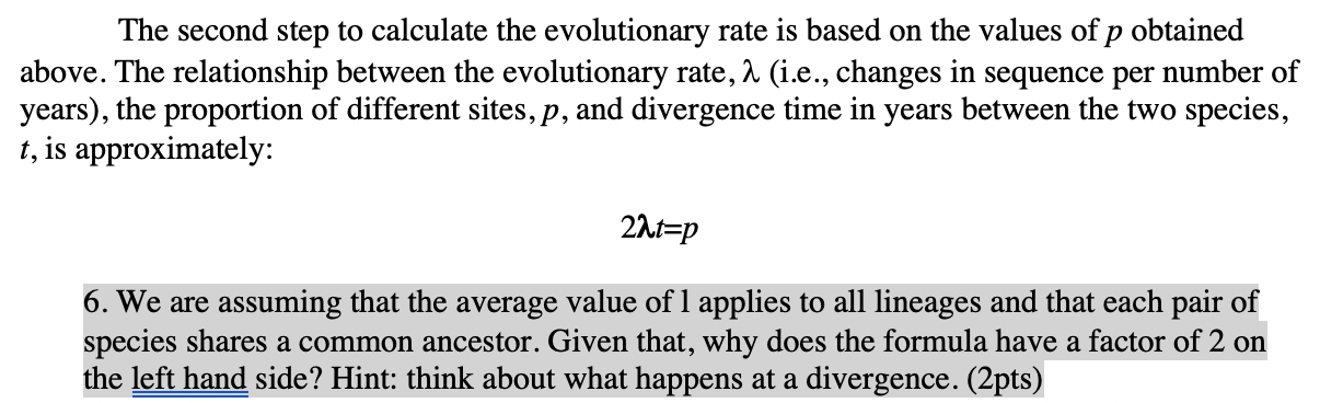 Solved The second step to calculate the evolutionary rate is | Chegg.com