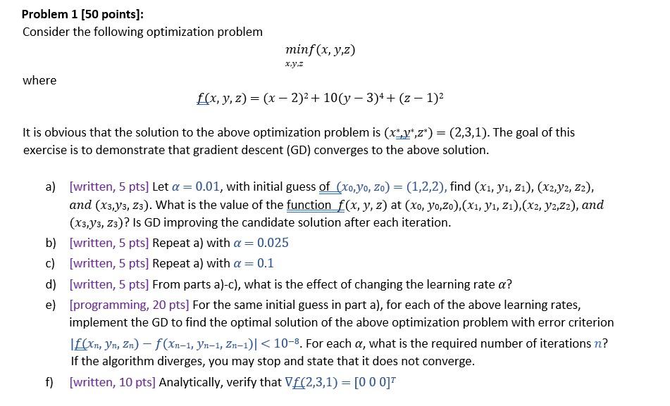 Problem 1 [50 points]: Consider the following | Chegg.com