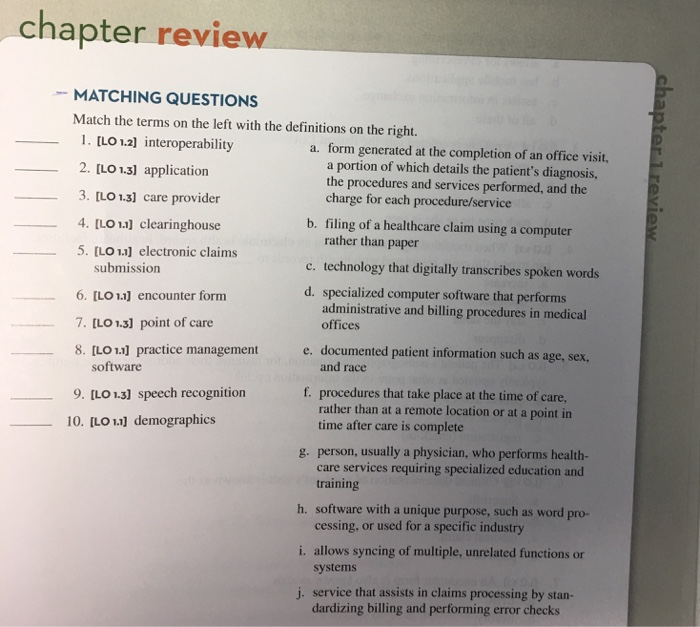 Solved chapter review MATCHING QUESTIONS Match the terms on | Chegg.com
