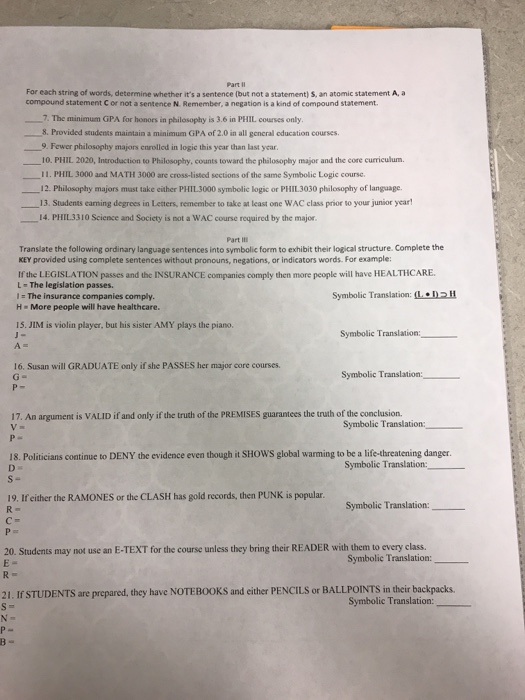 Solved Name: Symbolic Logie PHIL/MATH 3000 Problem Set #1 | Chegg.com