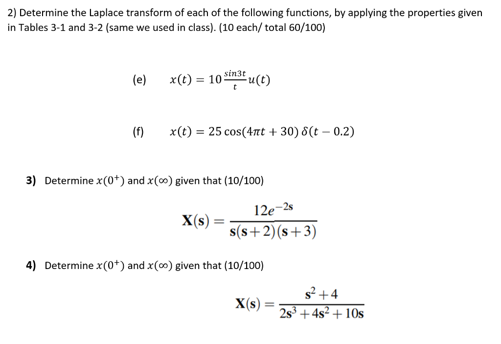 Solved 2) Determine the Laplace transform of each of the | Chegg.com