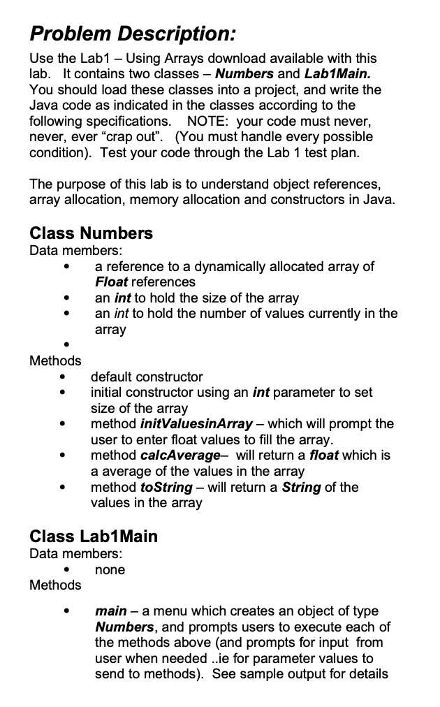 Solved Problem Description: Use the Lab1 - Using Arrays | Chegg.com Solved Problem Description: Use the Lab1 - Using Arrays | Chegg.com