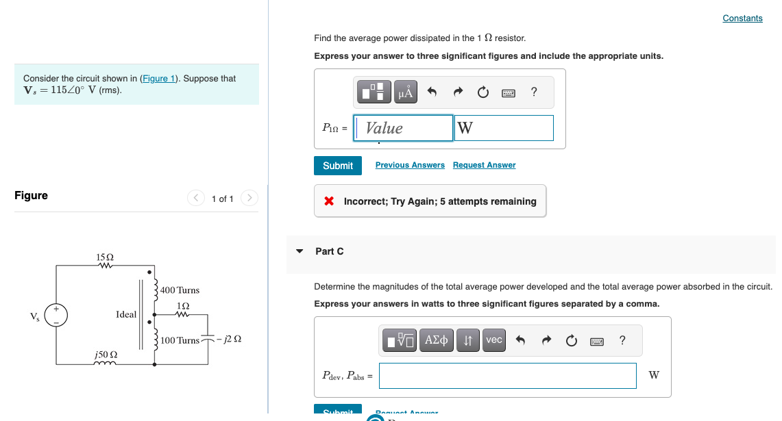 Solved Find the average power dissipated in the 1Ω resistor. | Chegg.com