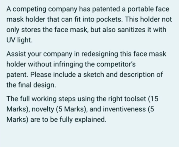Solved A competing company has patented a portable face mask | Chegg.com