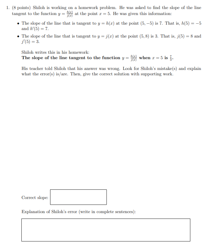 Solved (8 points) Shiloh is working on a homework problem. | Chegg.com