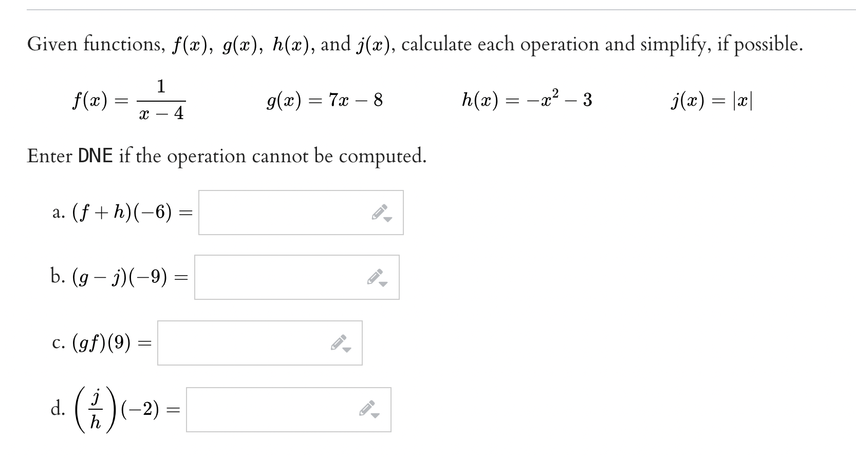 Solved Given functions, f(x), g(x), h(x), and j(x), | Chegg.com