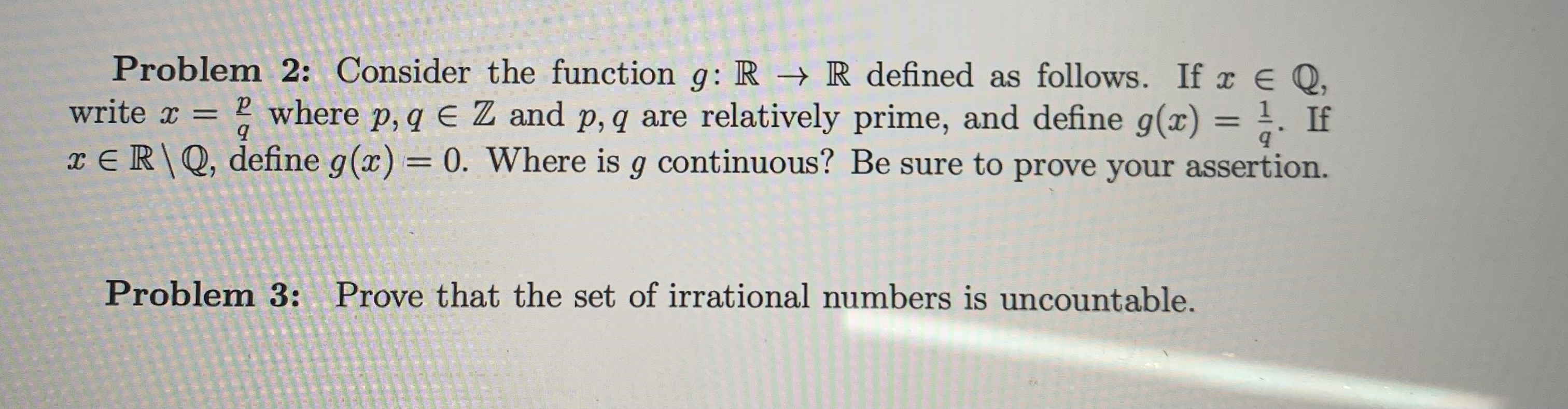 Solved Problem 2: Consider the function g:R→R defined as | Chegg.com
