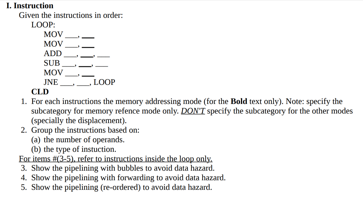 Solved I. Instruction Given the instructions in order: LOOP: | Chegg.com