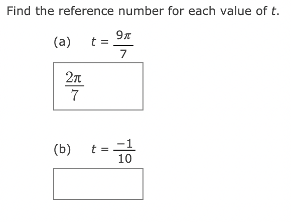 Solved Find the reference number for each value of t. 9T (a) | Chegg.com