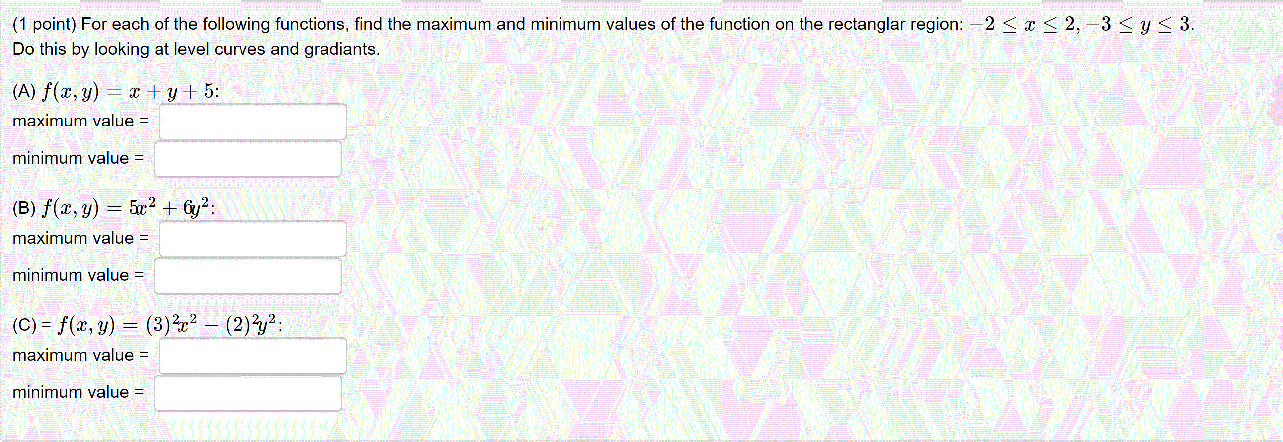 Solved (1 point) For each of the following functions, find | Chegg.com