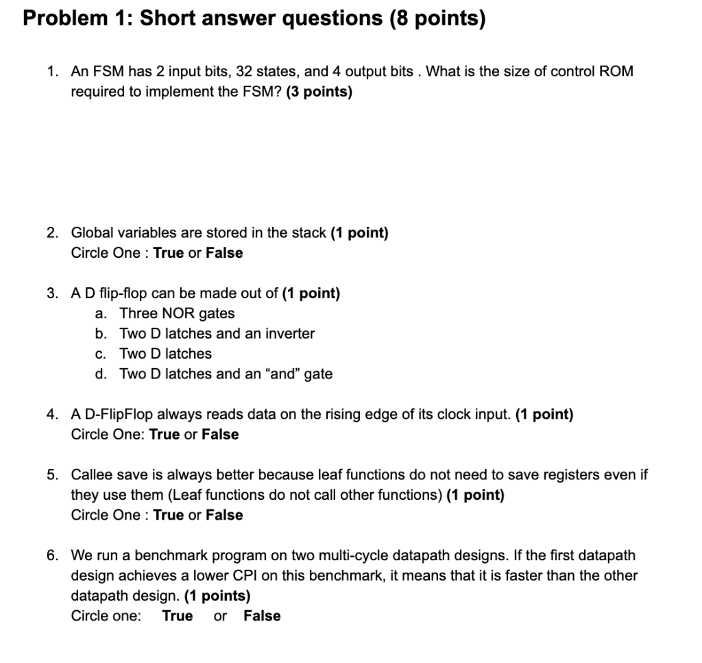 Solved Problem 1: Short answer questions (8 points) 1. An | Chegg.com