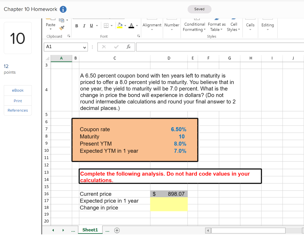 Solved Chapter 10 Homework i Saved Paste BIU- A- Cells | Chegg.com