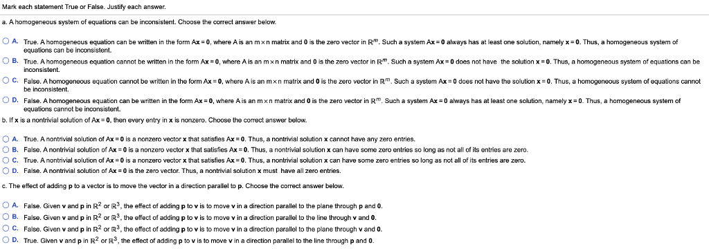 Solved Mark each statement True or False. Justify each | Chegg.com
