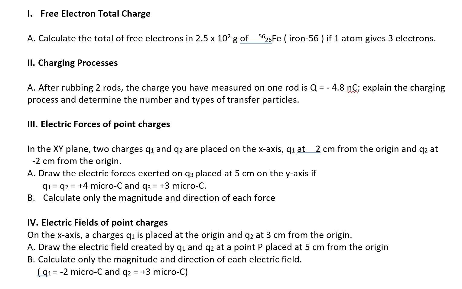Solved 1. Free Electron Total Charge A. Calculate the total | Chegg.com