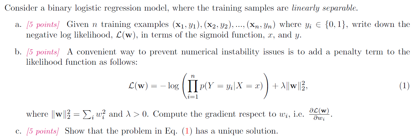 Consider a binary logistic regression model, where | Chegg.com
