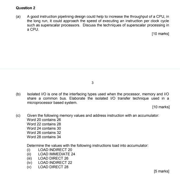 Solved Question 2 A good instruction pipelining design could | Chegg.com