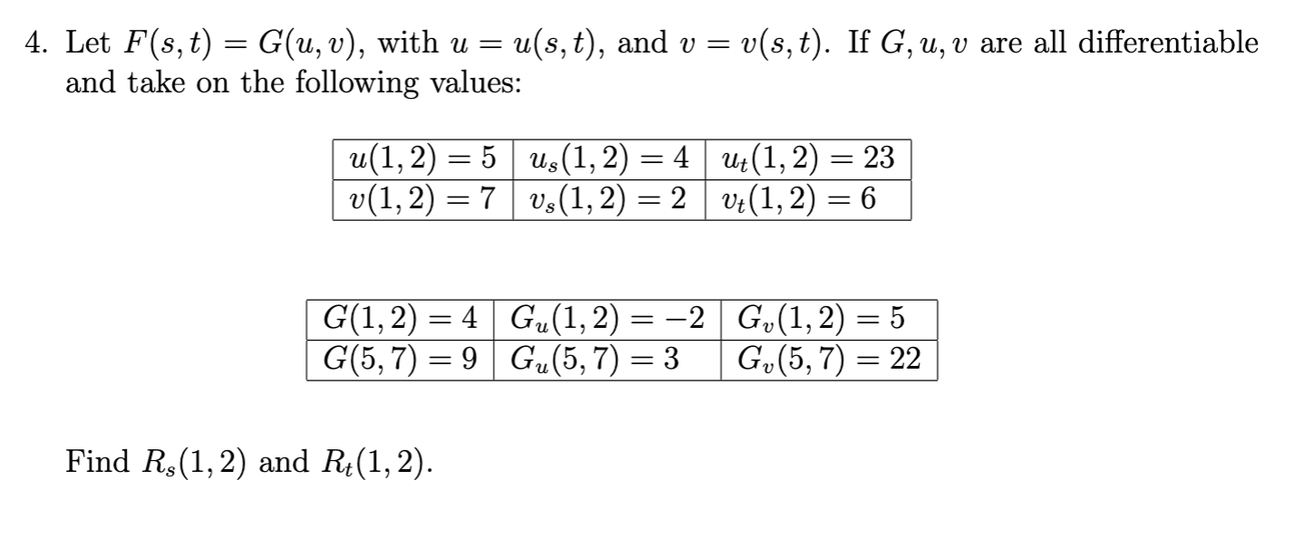 Solved 4. Let F(s,t)=G(u,v), with u=u(s,t), and v=v(s,t). If | Chegg.com