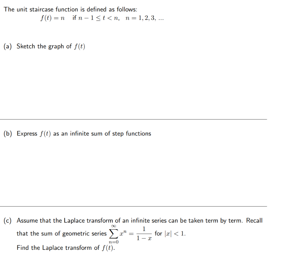 Solved The unit staircase function is defined as follows: | Chegg.com