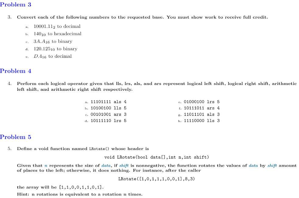Solved Problem 3 21 3. Convert each of the following numbers | Chegg.com