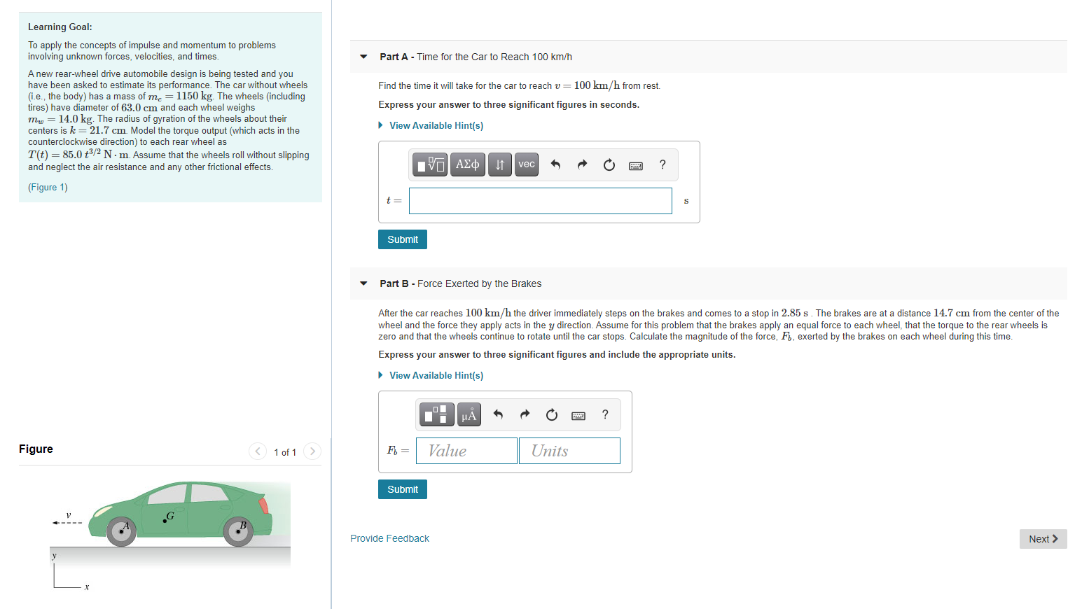 Solved Part A - Time for the Car to Reach 100 km/h Learning | Chegg.com