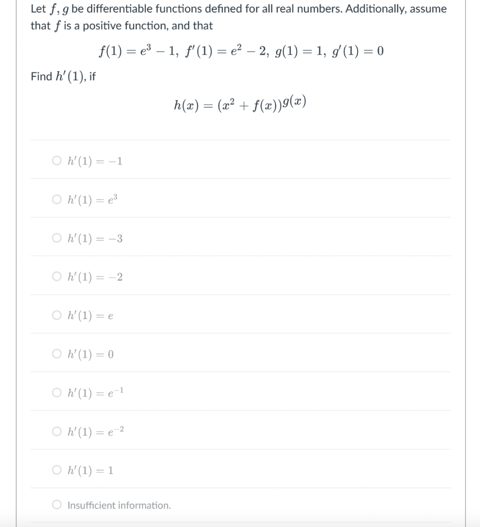 Solved Let f,g be differentiable functions defined for all | Chegg.com