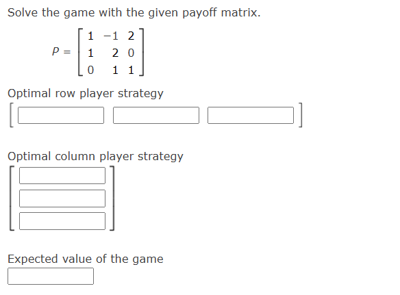 Solved Solve the game with the given payoff matrix. | Chegg.com