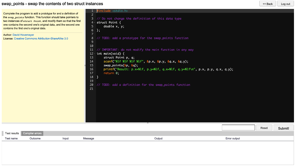 Solved swap_points - swap the contents of two struct | Chegg.com