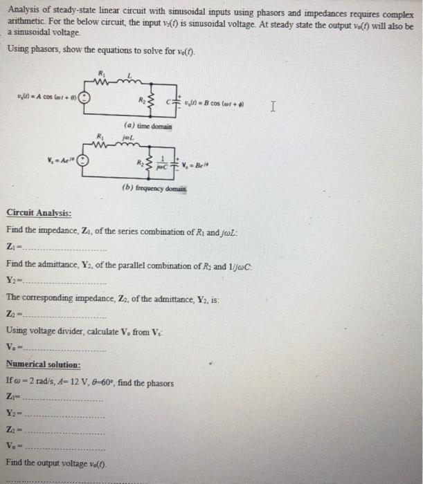 Solved Analysis of steady-state linear circuit with | Chegg.com