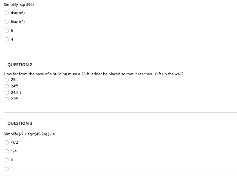 Solved Simplify sqrt(96) 4sqrt(6) 6sqrt(4) 06 04 QUESTION 2 | Chegg.com