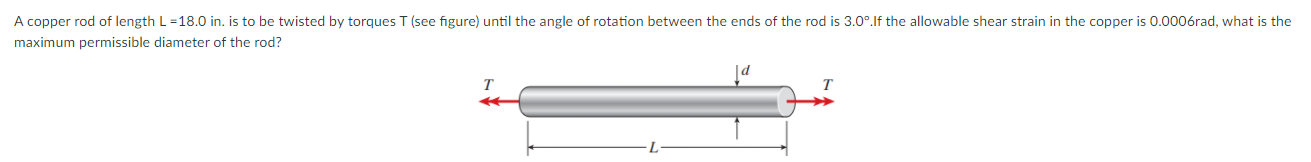 Solved A copper rod of length L = 18.0 in. is to be twisted | Chegg.com