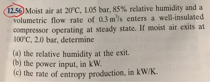 Solved 12.50 Moist air at 20°C, 1.05 bar, 85% relative | Chegg.com