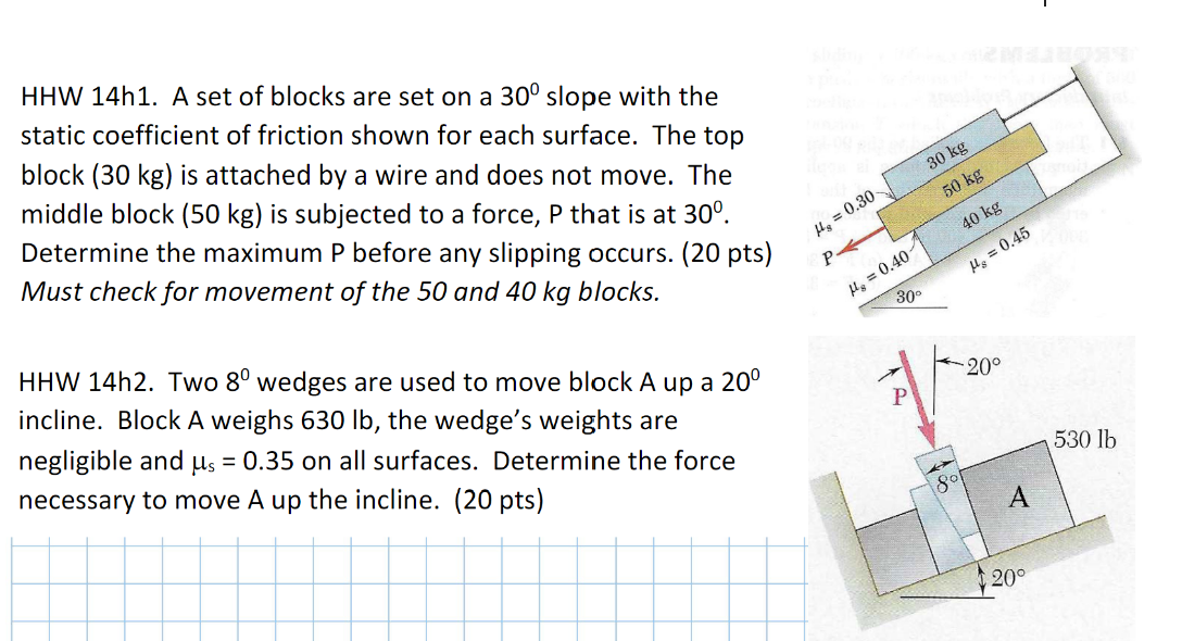 Solved HHW 14h1. A set of blocks are set on a 30∘ slope with | Chegg.com