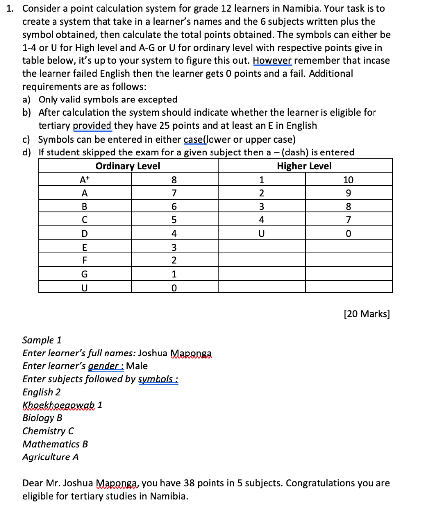Solved 1. Consider a point calculation system for grade 12 | Chegg.com