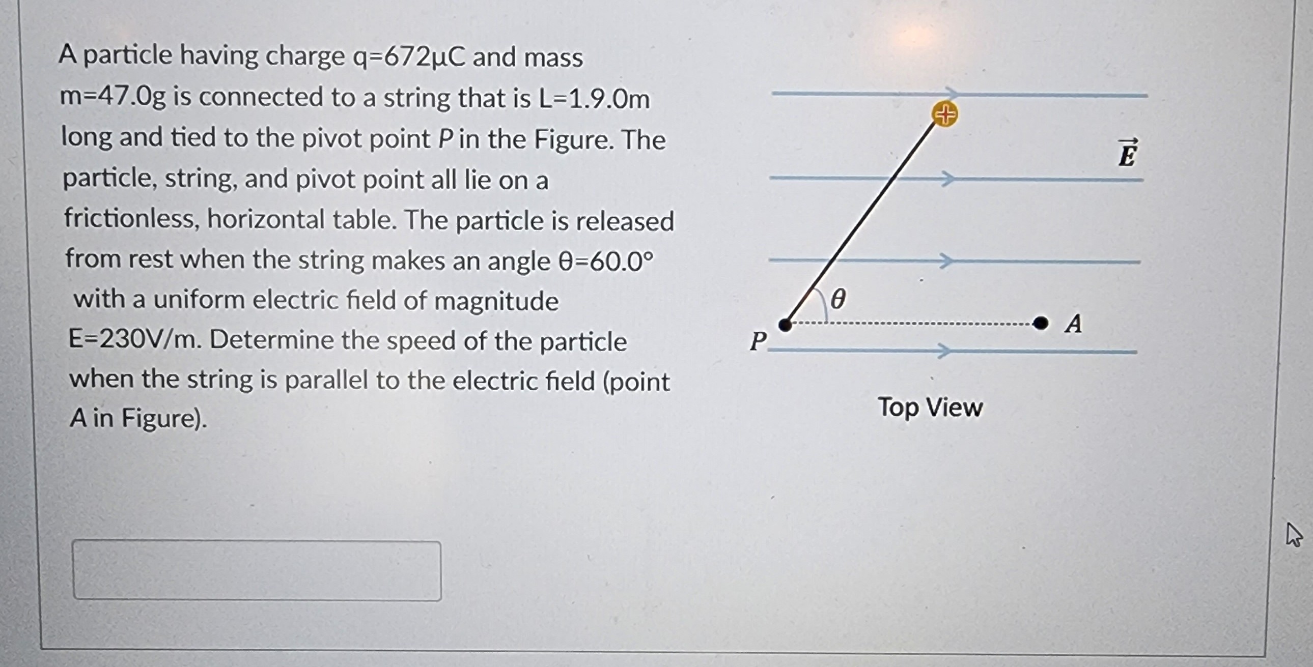 Solved A particle having charge q=672μC and mass m=47.0 g is | Chegg.com
