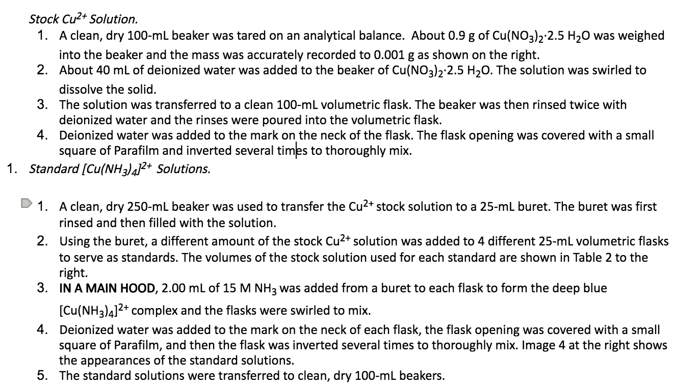 Solved Stock Cu2+ Solution. 1. A clean, dry 100-ml beaker | Chegg.com