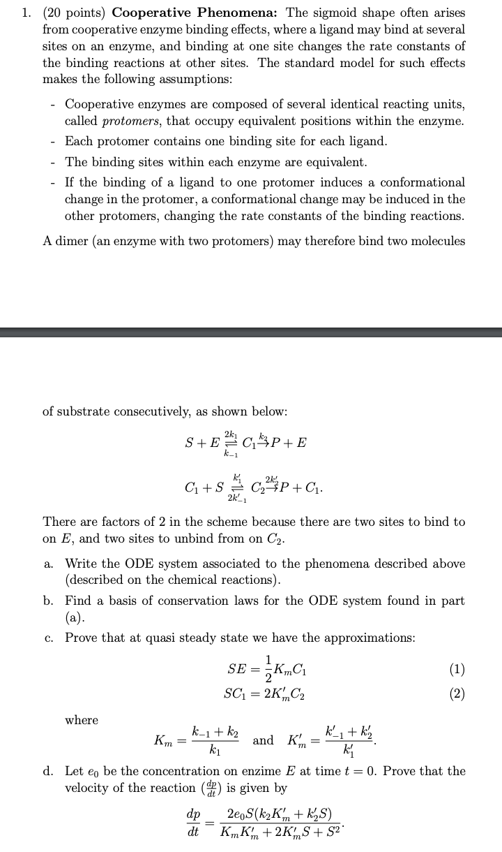 Solved (20 points) Cooperative Phenomena: The sigmoid shape | Chegg.com