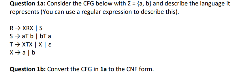 Solved Question 1a: Consider the CFG below with Σ={a,b} and | Chegg.com