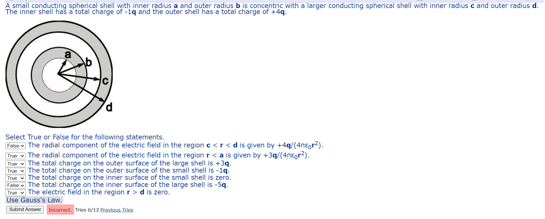 Solved A small conducting spherical shell with inner radius | Chegg.com