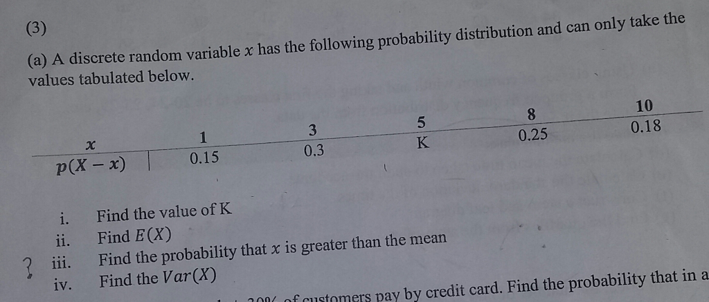 Solved 3 Only Take The A A Discrete Random Variable X