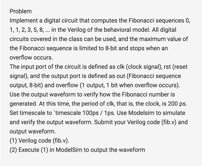 Solved Problem Implement a digital circuit that computes the | Chegg.com