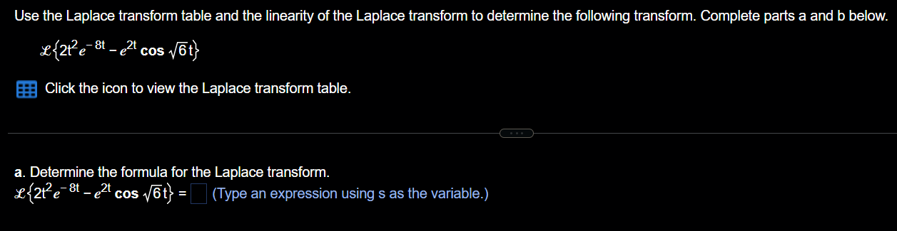 Solved Use the Laplace transform table and the linearity of | Chegg.com