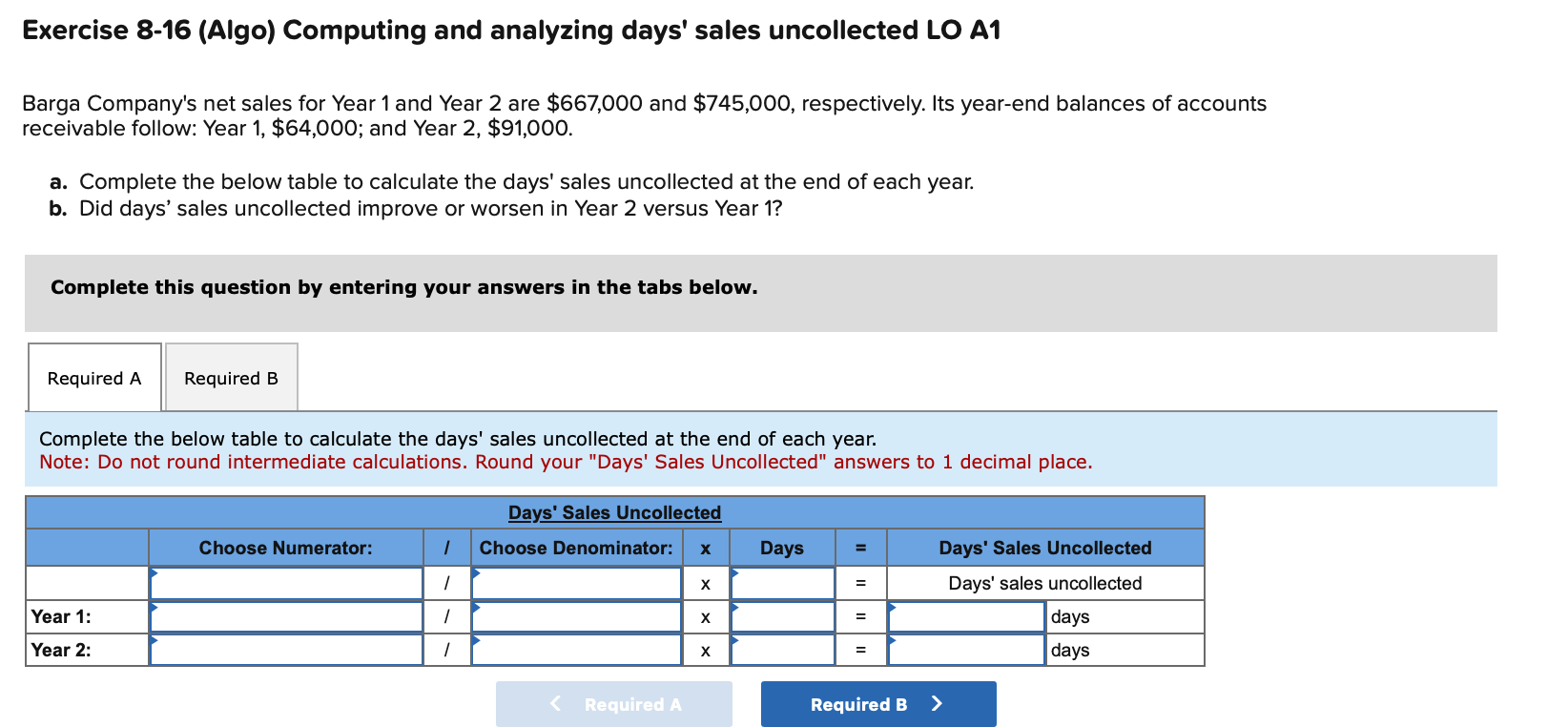 Solved Exercise 8-16 (Algo) ﻿Computing and analyzing days' | Chegg.com