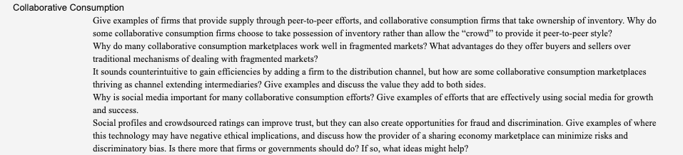 Collaborative Consumption Give examples of firms | Chegg.com
