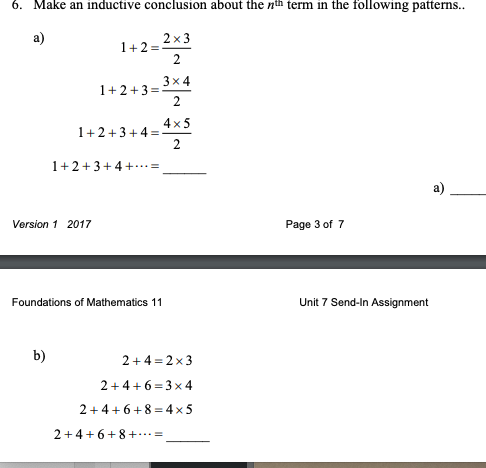 Solved 6. Make an inductive conclusion about the nth term in | Chegg.com